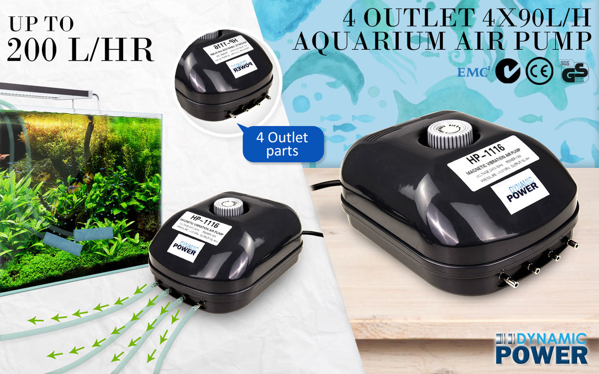 Aquarium Air Pump Oxygen Hydroponic 4 Outlet 360L/H 13W – Moondidley Pets