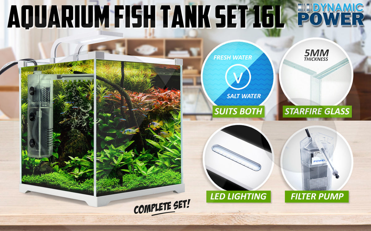 Aquarium Starfire Glass Fish Tank Set Filter Pump 16L – Moondidley Pets